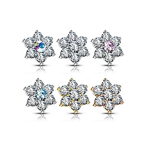 7 CZ Flower Internally Threaded Dermal Tops (Aurora Borealis)