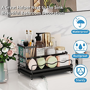 Godboat Kitchen Sink Organizer - 201 Stainless Steel Sink Caddy with Dish Brush Holder, Sponge Holder with Auto-Drain, 360° Swivel Spout, Kitchen Gadgets and Decor for Tiny Home, Gifts for Women, Mom