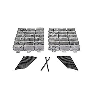 EasyFlex No-Dig Landscape Edging with Anchoring Spikes, 2.7 in Tall Decorative Stone-Look Garden Border, 15 Foot Kit, Slate Gray