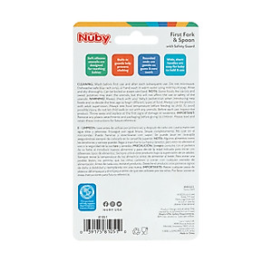 Nuby First Fork and Spoon Set - Utensils with Safety Guards for Babies 6+ Months - Green and Blue