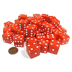Koplow Games Set of 50 Large 19mm D6 Opaque Dice (Over 1 Pound of Dice) - Red w/White Pip