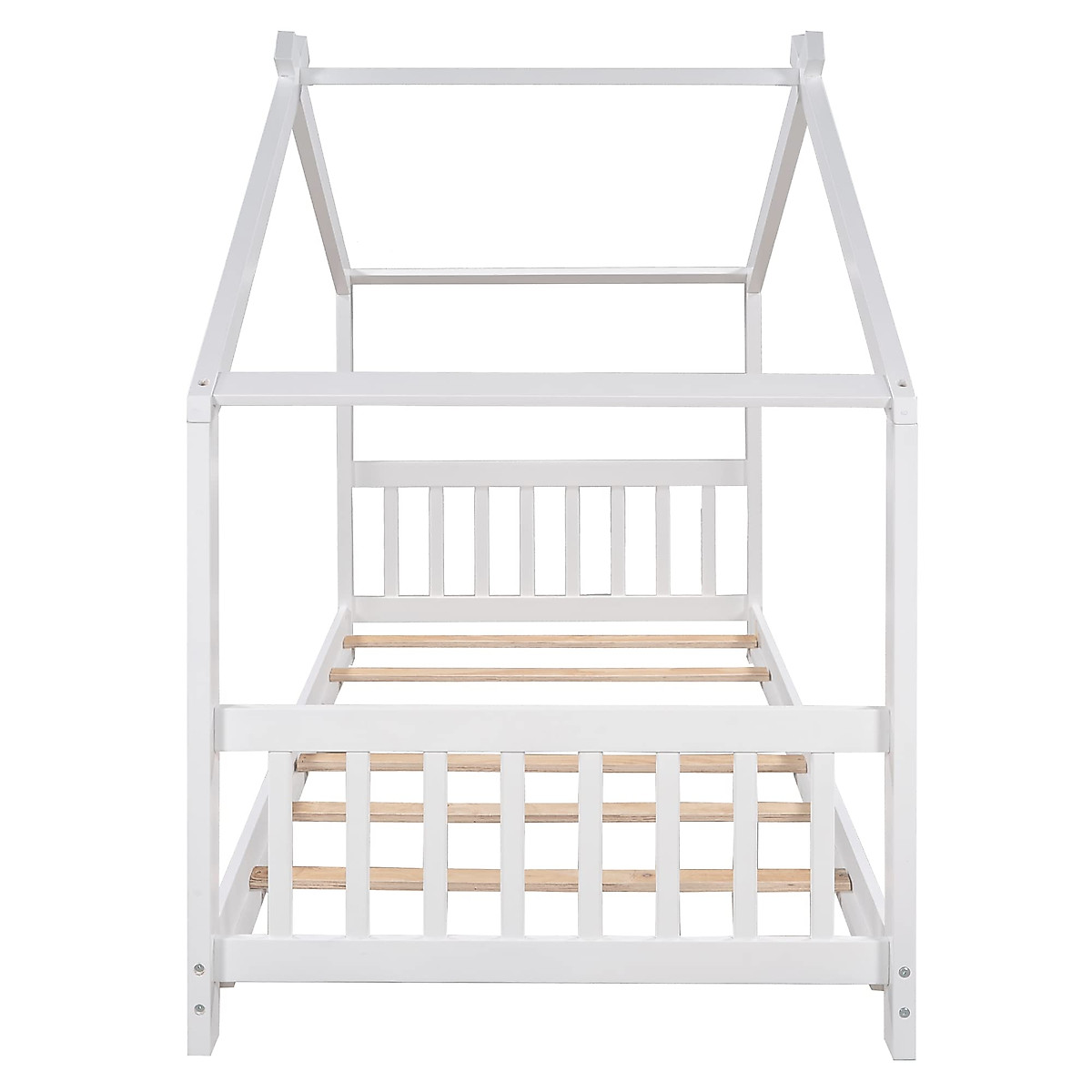Merax Twin Kids Wood House Beds with Headboard and Footboard Floor Bed Frame for Boys,Girls, Easy Assembly (Twin, White)