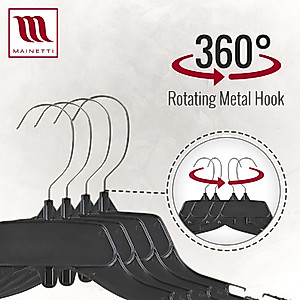 Mainetti 485 Black Plastic Hangers - 10 Pack with Rotating Metal Hook and Notches for Straps, Great for Shirts/Tops/Dresses, 15 Inch