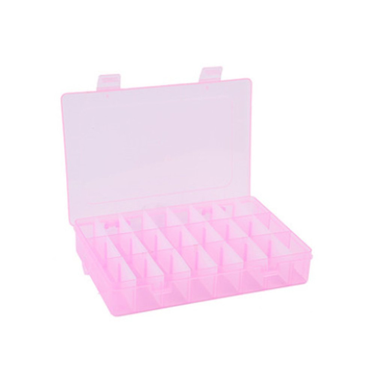 2 Pack 24 Grids Plastic Jewelry Bead Storage Case Box Organizer Container with Adjustable Dividers for Pills,Herbs,Tiny Bead,Jewelry Findings and Other Small Items 7.6" x 5.1" (Pink)