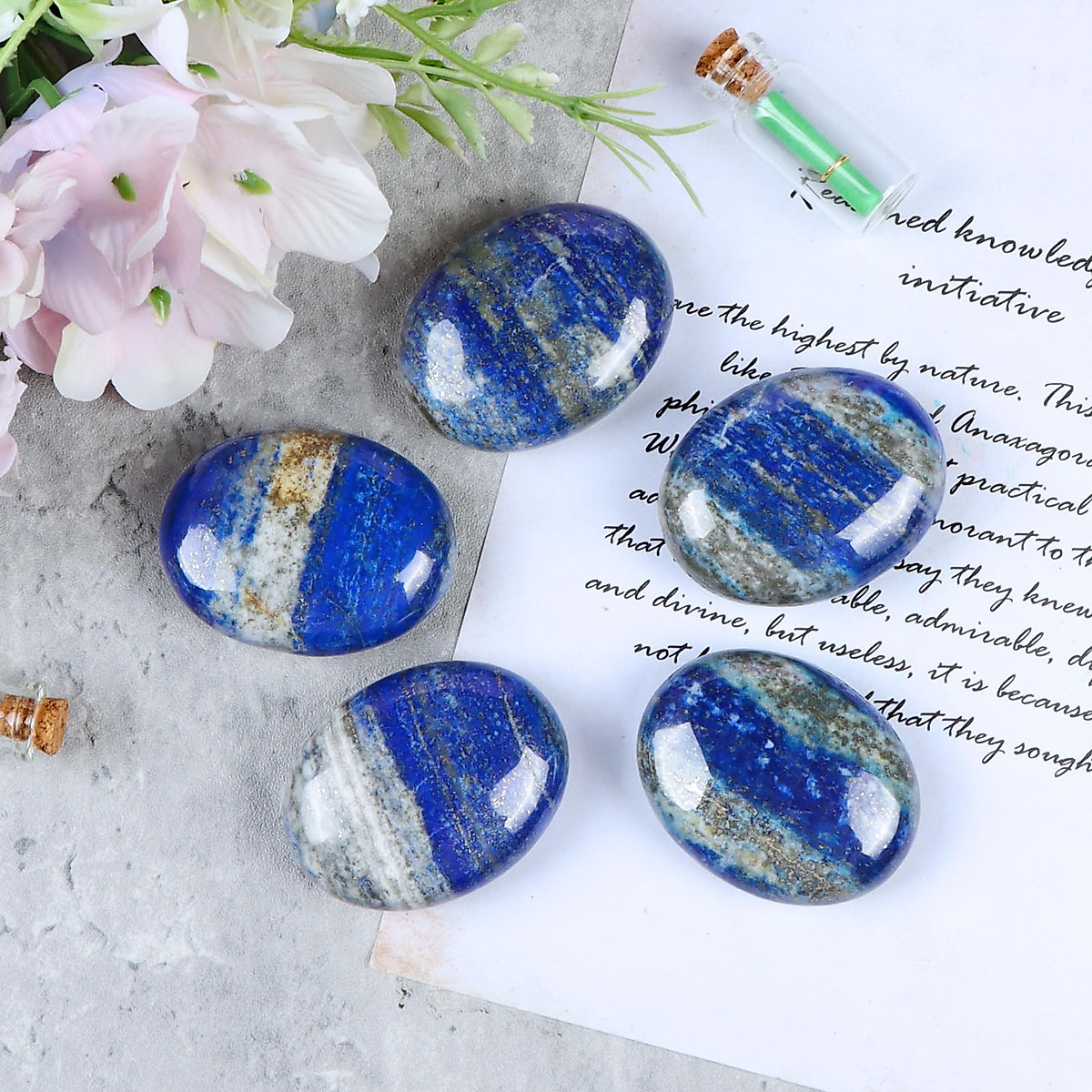 Palm Stone Natural Lapis Lazuli 1.8" Pocket Oval Thumb Worry Stone Polished Chakra Healing Crystals Reiki for Anxiety Stress Relief Therapy, Meditation