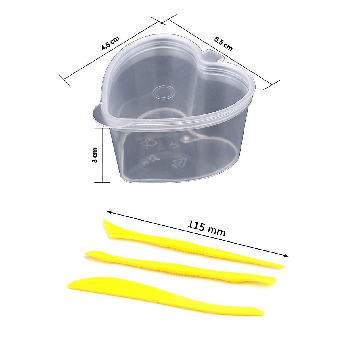 24 Pack Slime Containers with Lid, Small Heart-Shaped Plastic Foam Ball Clay Beads Storage Box with Lids for DIY Slime + 3PCS Tools