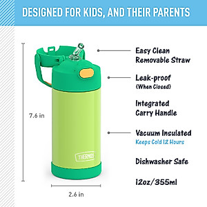 THERMOS FUNTAINER Water Bottle with Straw - 12 Ounce, Lime/Orange - Kids Stainless Steel Vacuum Insulated Water Bottle with Lid