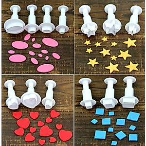 Fondant Cutter 13pcs/ Set, Geometric MultiCutters for Cake Design - Round Square Oval Heart - Small, Medium & Large Size