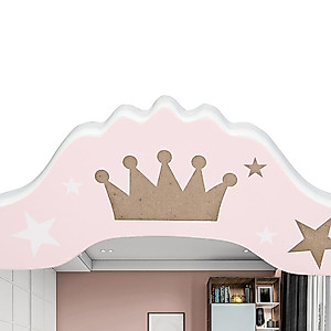 JOYMOR Kids Princess Vanity Table and Chair Set, Kids Vanity Set with Mirror, Makeup Dressing Table with Two 180° Folding Mirror for Girls Age 4-9