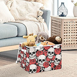 innewgogo Skull Roses Storage Bins with Lids for Organizing Closet Organizers with Handles Oxford Cloth Storage Cube Box for Home