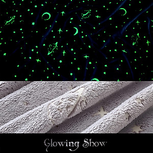 Glow in The Dark Throw Blanket for Kids, Soft Fleece Blanket for Couch Bed, Outdoor Fuzzy Blanket with Galaxy Planet Pattern, Birthday Gifts for Girls Boys and Toddler Grey 50x60 Inch