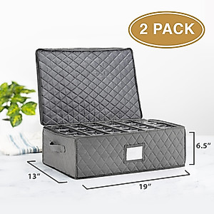 2 Pack - China Cup Storage Chest with 48 Compartments Total - 19" x 13" x 6.5"H - Customizable Dividers to Accommodate Different Glassware and Bar Glasses - Hardshell on Sides and Bottom - Gray