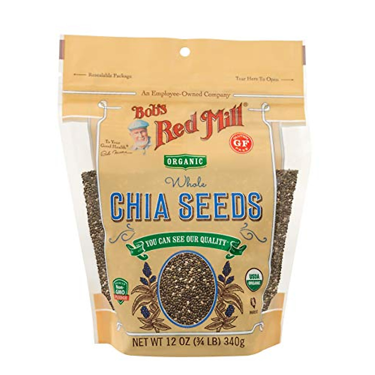 Bob's Red Mill Resealable Organic Chia Seeds, 60 Oz, Pack of 5