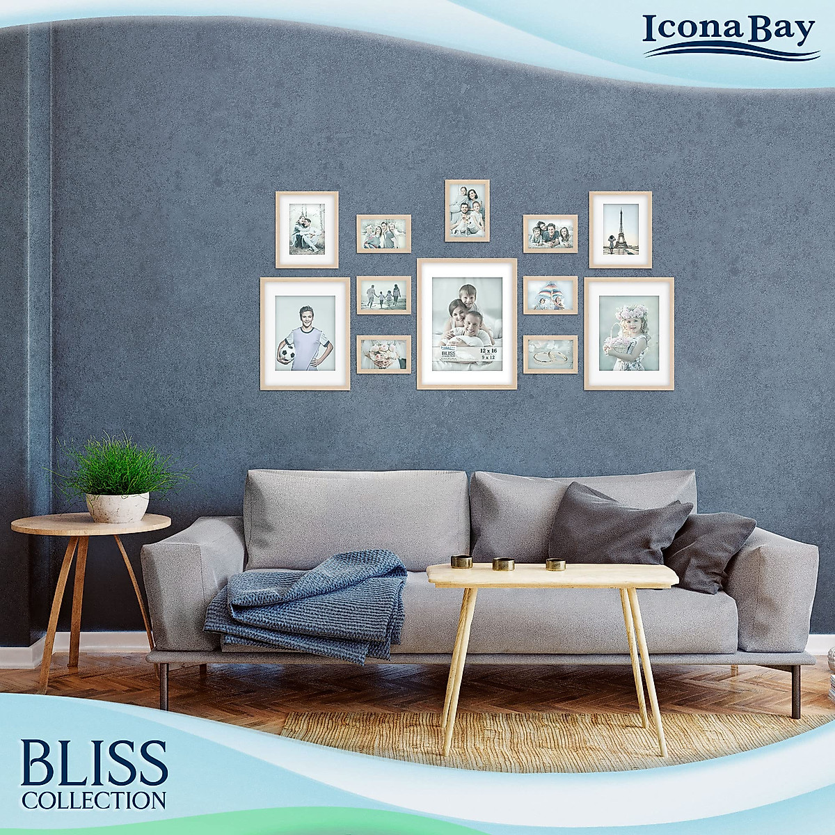 Icona Bay 12x16 Light Oak Picture Frame Fits 11x15 Photos with Mat to 9x12 Image, Modern Style Wood Composite Poster Frame, Wall Mount Only, Bliss Collection
