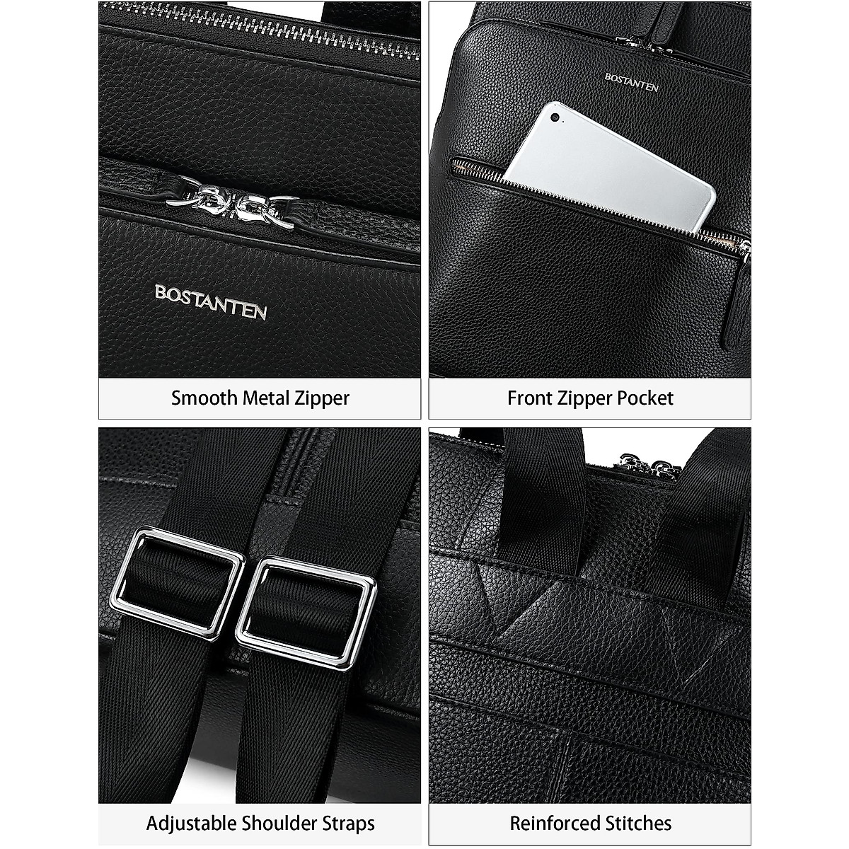 BOSTANTEN Genuine Leather Laptop Backpack Purse for Women Backpack Travel Bag Black