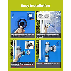 SUMMERBUDDY Above Ground Pool Parts, Replacement Pool Pump Part with Plunger Valve, 1.5" Outlet Strainer & Inlet Nozzle, Pool Hose Adapter for Sand Pump (Style 1)