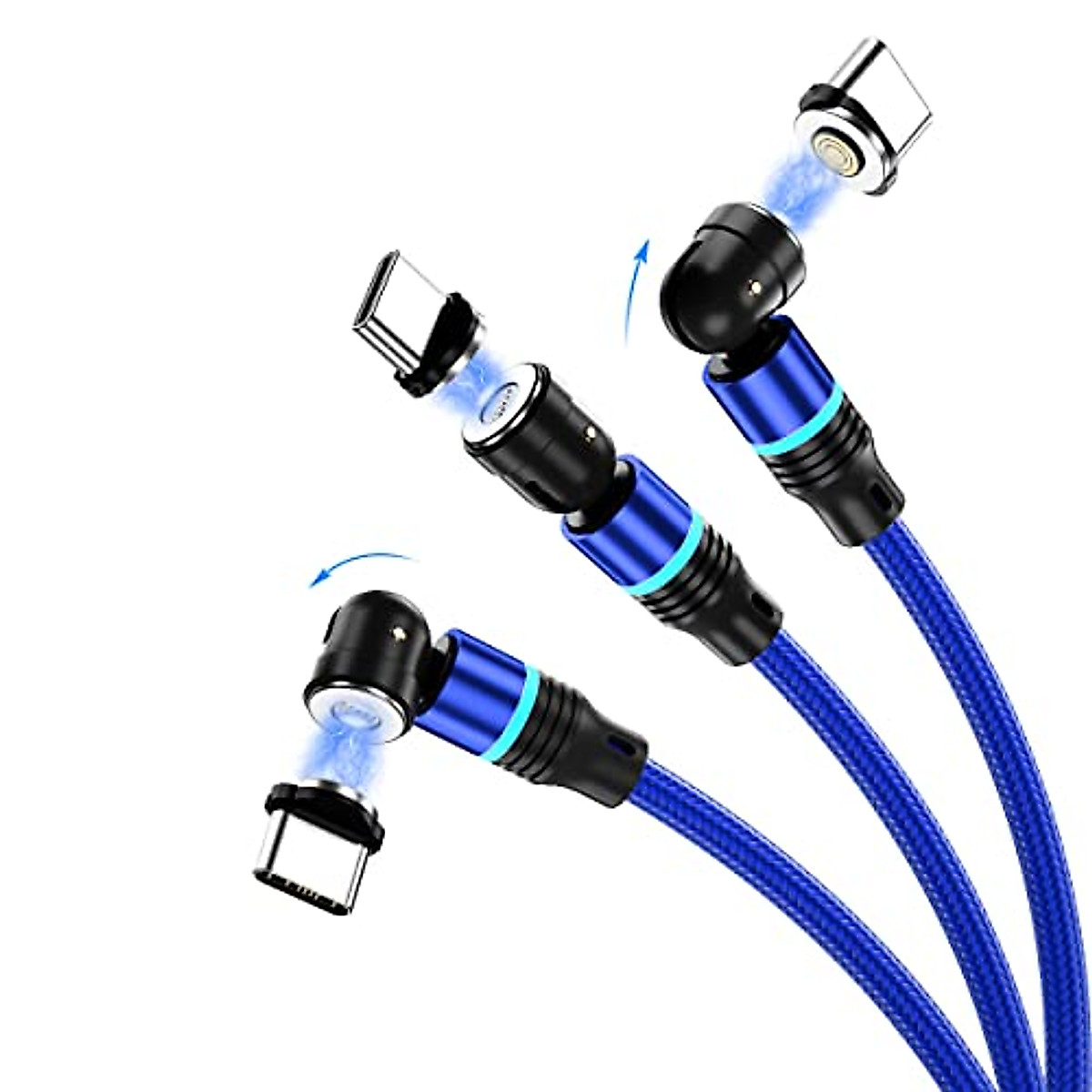 Magnetic Charging Cable 3A Fast Charging & Data Sync 540° Rotation 6.6ft Magnetic Phone Charger Cable Nylon Braided 3 in 1 Magnetic Cable Compatible with Android Micro USB/USB C/Type C/Phone Devices