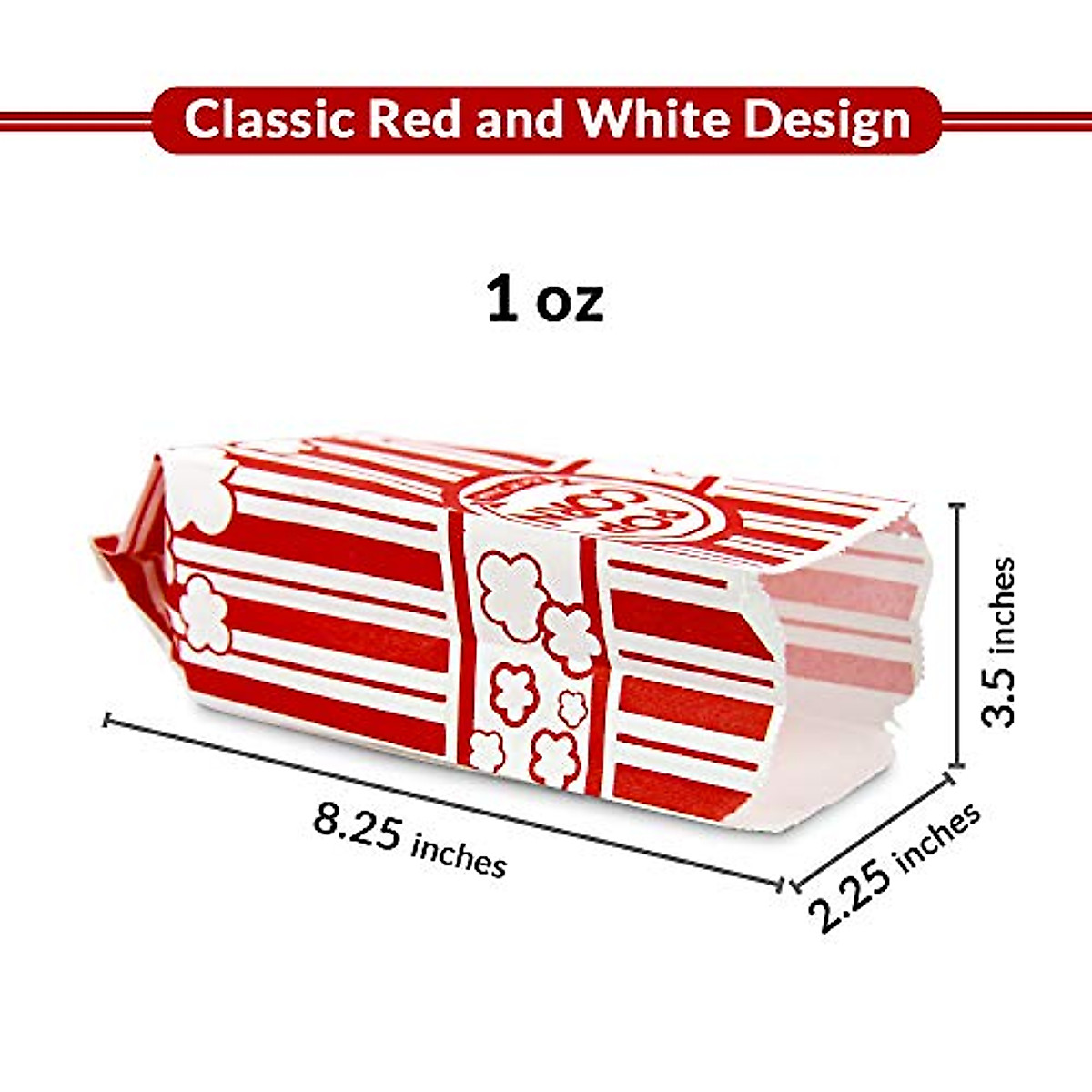 [300 Pack] Popcorn Bags 1 oz - Small Disposable Paper Popcorn Container, Red and Kraft Striped Leak Proof Flat Bottom for Movie Night Snacks, Concessions, Birthday Party, Circus Carnival Decorations