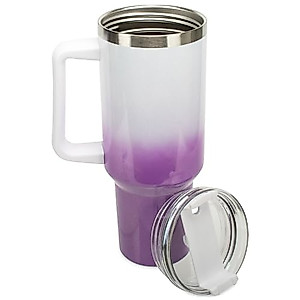 Elanze Designs Pooh Classic Bear Braver Stronger Smarter 40 oz. Stainless Steel, Large Water Bottle Coffee Mug, Spill & Leak Resistant, Thermal Travel Tumbler with Handle, Lid & Straw, White/Purple