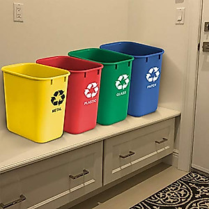 Acrimet Wastebasket Bin for Recycling 27QT (Made of Plastic) (Metal/Yellow, Paper/Blue, Glass/Green, Plastic/Red) (Set of 4)
