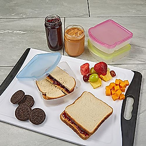 Kitchen & Cabana Small Sandwich Containers in 3 Fun Colors - Easy Open & Close and BPA Free (3 Pack - Blue/Green/Pink)