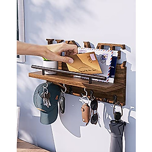 SWTYMIKI Key Holder for Wall with Home Decoration, Wood Mail Organizer with Double Key Hooks & Mail Holder Design, Wall Mounted Key Hanger for Entryway, Front Door, Hallway, Office, Brown