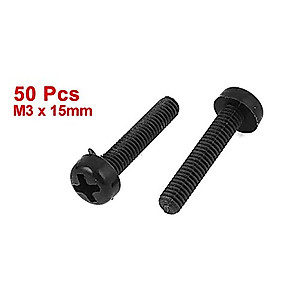 uxcell M3 x 15mm Nylon Phillips Cross Pan Head Machine Screws Black Pack of 50
