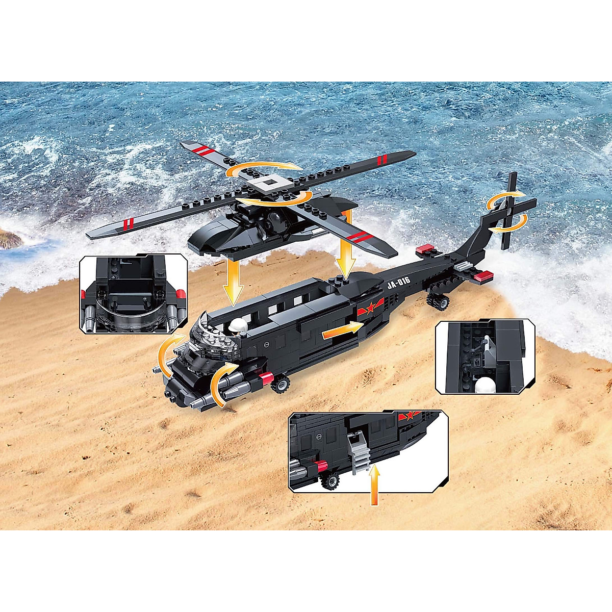 Army Military Helicopter Building Kit, Utility Helicopter Building Blocks Toys for Kids Aged 6+, 378pcs