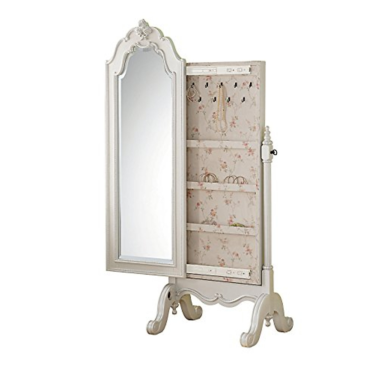 ACME Furniture Edalene Cheval Jewelry Armoire, Pearl White