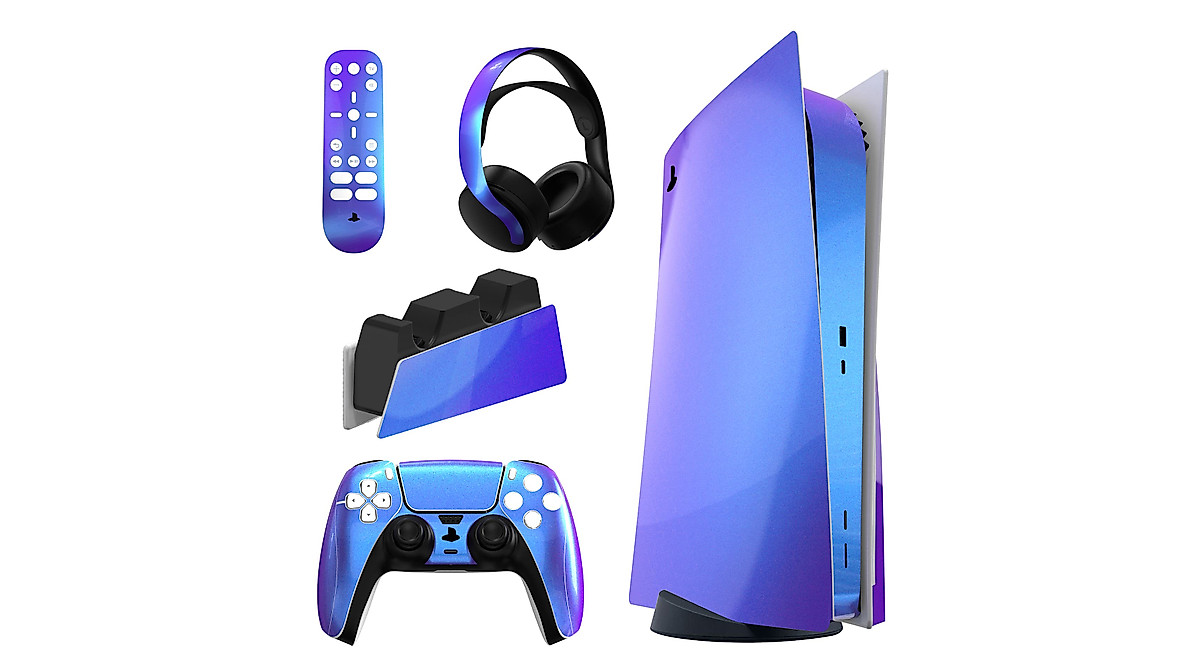 PlayVital Chrome Purple Blue Skin Decal for PS5 Console & Controller