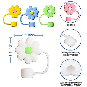 Flower Straw Cover Cap for Stanley Cup Silicone Straw Topper Compatible with 30&40 Oz Tumbler with Handle,Straw Tip Covers 10mm 0.4in for Straw Tip Covers (5Pcs Flower Straw Cover)