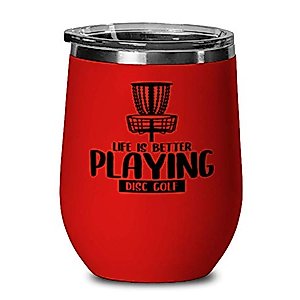 Disc Golf Wine Glass, Wine Tumbler Red, Disc Golf Stainless Steel Insulated Lid Wine Glass Mug Cup Present Idea