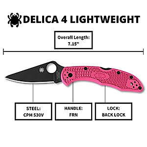 Spyderco Delica 4 Lightweight Knife with CPM S30V Premium Black Steel Blade and Brilliant Pink FRN Handle - PlainEdge - C11FPPNS30V