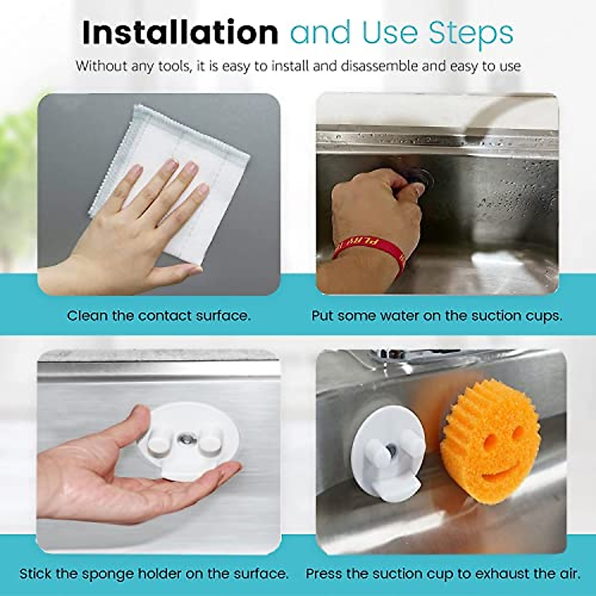 BIHAIT Sponge Holder, Sponge Caddy Suction Sponge Holder, Sponge Organizer for Kitchen,Bathroom Sink, Self Draining, Dishwasher Safe for Holding Smiley Sponges(No Sponges Included), White(2-Pack)