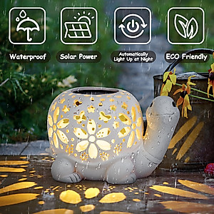 LESES Solar Lantern Lights, Turtle Outdoor Lantern with Waterproof LED Garden Light, Decorative Lanterns Table Lamp for Patio Yard Garden Decor Outside Clearance Gifts for Birthday Grandma - White