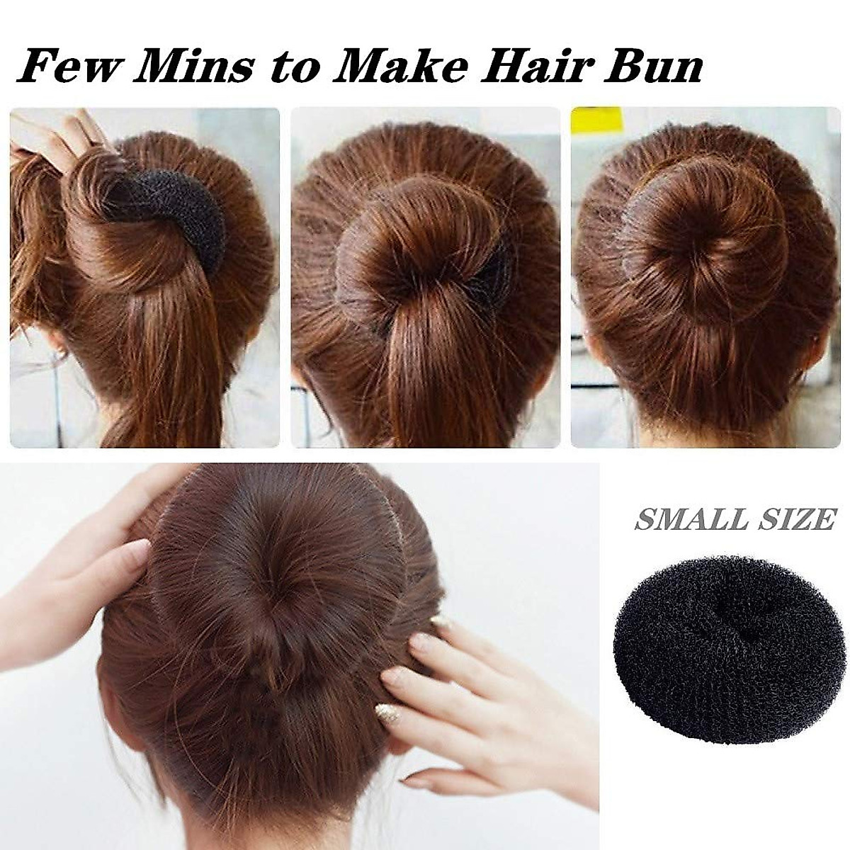 4 Pack Extra Small Hair Bun Maker Mini Chignon Hair Doughnut Shaper Hair Donut Sock Bun Form for Kids, Girls, Short and Thin Hair (Small Size 2.4 Inch, Black)