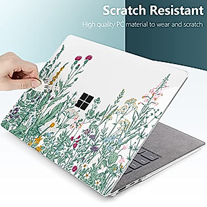TWOLSKOO Case for 13.5" Microsoft Surface Laptop 5/4/3 with Alcantara Palm Rest Model 1958/1950, Plastic Hard Shell Case with Screen Protector + Keyboard Cover + Dust Plug, Botanical Illustration
