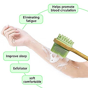 Back Scrubber for Shower with 2 in 1 Bath and Shampoo Brush, Bath Brush Dual-Sided Long Handle Back Scrubber Body Exfoliator for Wet or Dry Brushing (Green)