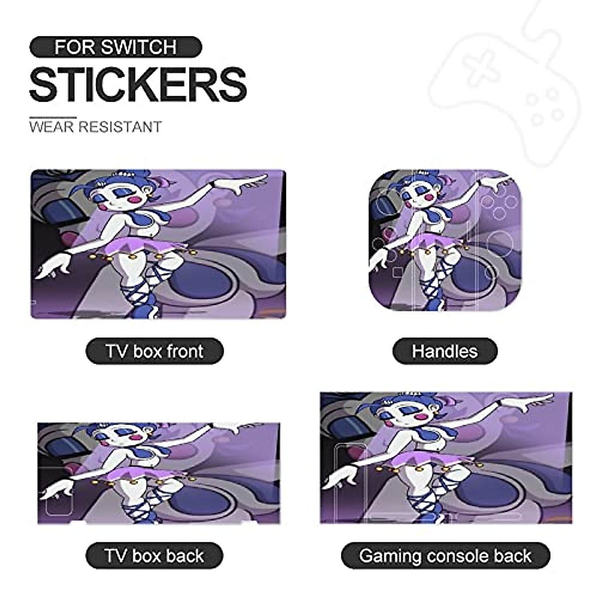 Ba-llora FNAF Sticker for Switch Protector Cover Protective Faceplate Full Set Console Dock for Switch/Switch lite