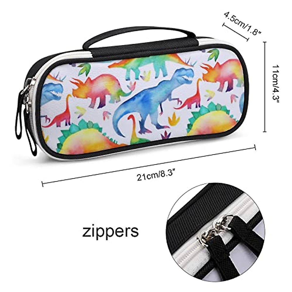 Catoon Dinosaur Pattern4 Printed Pencil Case Bag Stationery Pouch with Handle Portable Makeup Bag Desk Organizer