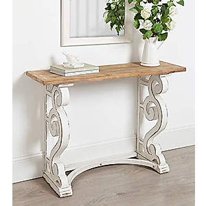 Kate and Laurel Wyldwood Country French Solid Wood Console Table - Rustic/White Legs - Natural Wood Top