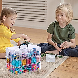 Arranpace 3 Layers Craft Stackable Storage Box, Art Container 30 Compartments Plastic Organizer Bin for Beads, Toy, Hair Accessories, Sewing, Washi Tapes, Nail Polish