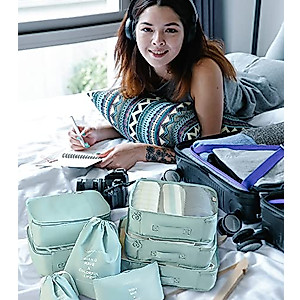 WOOMADA 8 Set Packing Cubes for Suitcases Travel Essentials Luggage Organizer for Travel Accessories Shoe Bag Tioletry Bag Laundry Bag(dark blue)