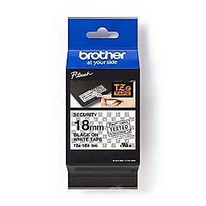 Brother TZe-SE4 Labelling Tape Cassette, Black on White, 18mm (W) x 8M (L), Security, Brother Genuine Supplies