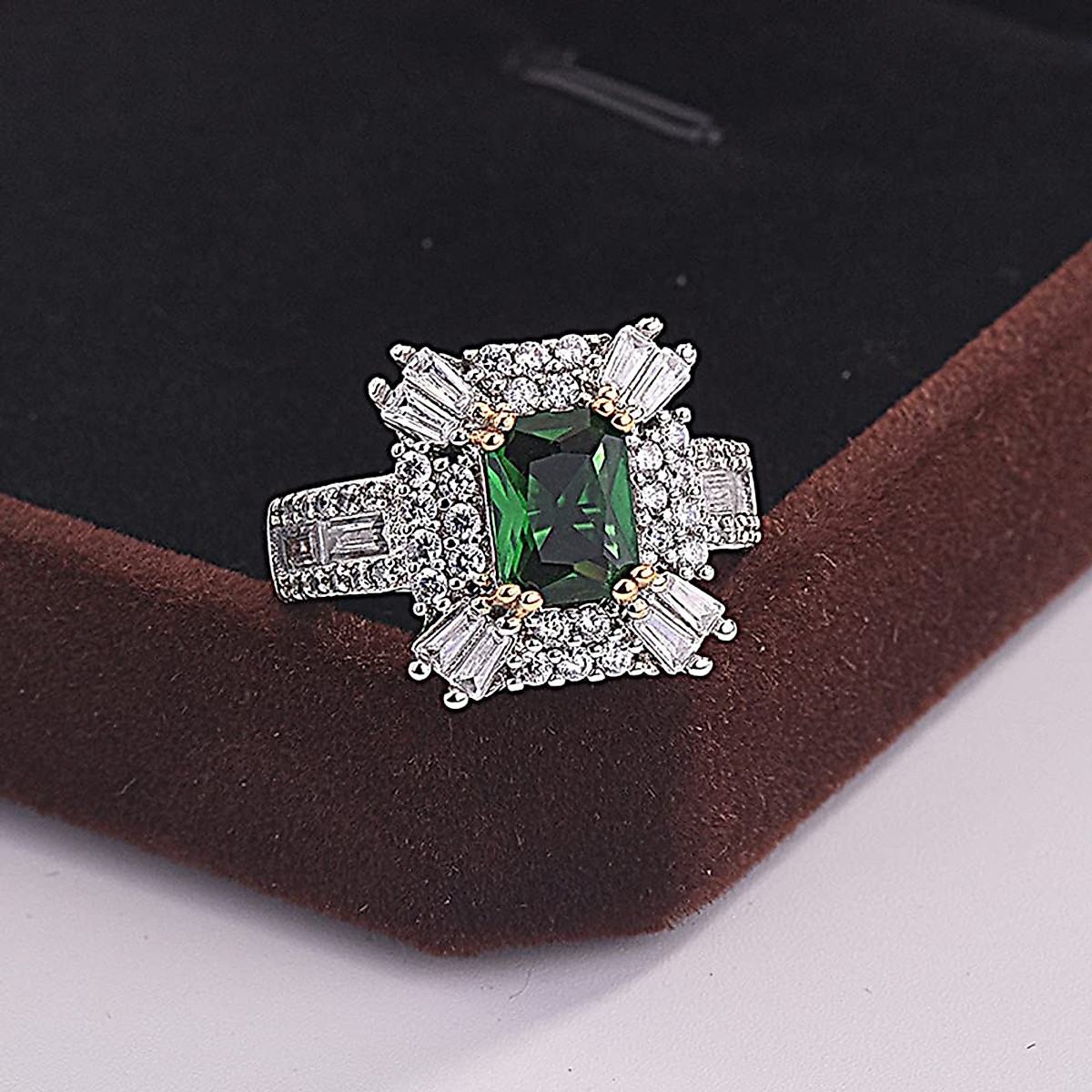 Koguxuix 925 Sterling Silver Emerald Ring Perfect Square Princess Cut Green Gem Cubic Zirconia Anniversary Promise Ring CZ Crystal Eternity Engagement Wedding Band Ring (10)