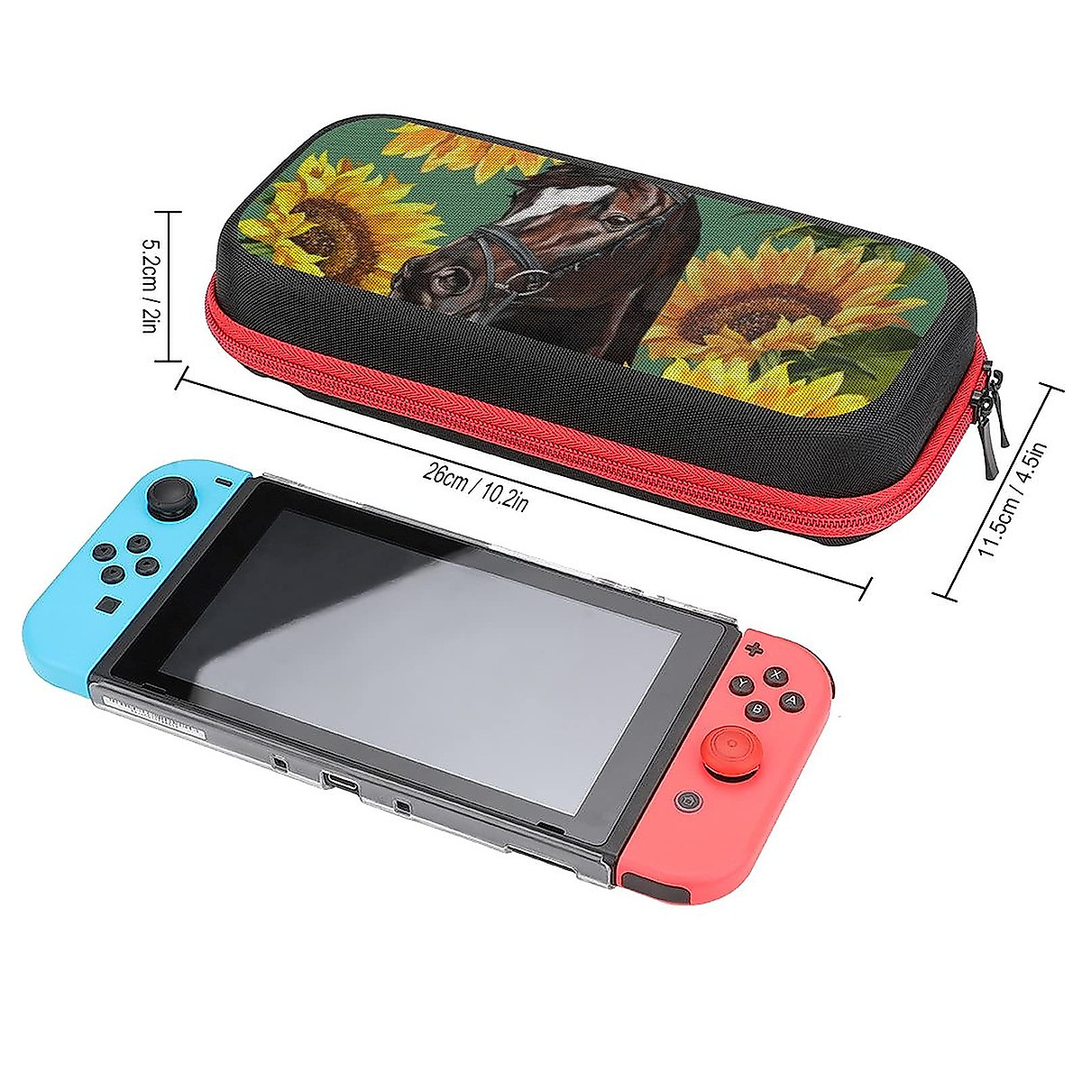Horses with Sunflowers Travel Carrying Case Tote Bag For Nintendo Switch Accessories Holds 20 Game Card Bag