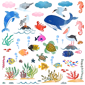 Ocean Animals and Seabirds Nursery Peel & Stick Wall Decals for Boys and Girls