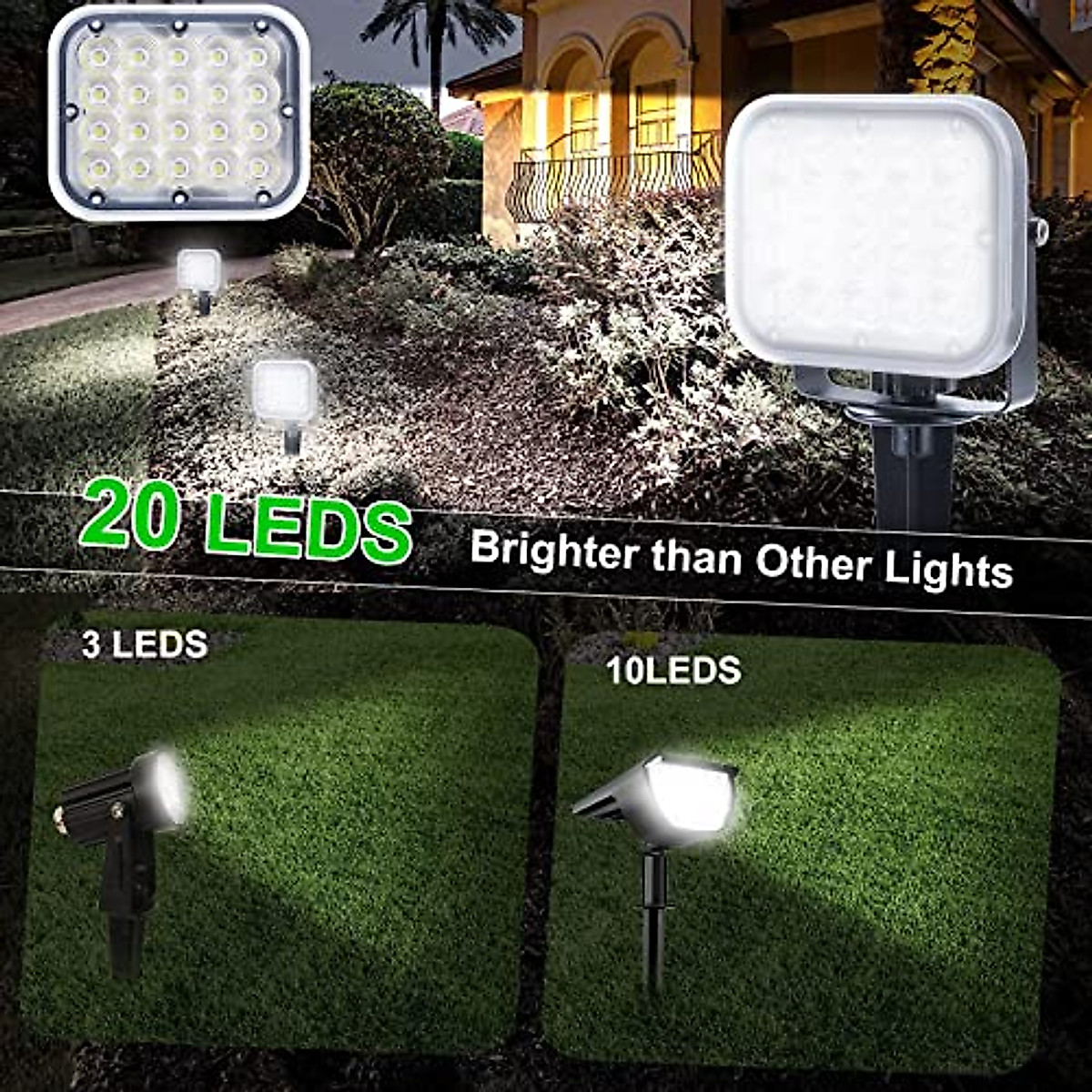 CREPOW Solar Spotlights Outdoor, 20 LED IP65 Waterproof Solar Landscape Spotlights, Dusk-to-Dawn 6000K Daylight Solar Outdoor Lights for Yard Garden Driveway Porch Walkway, 2-in-1