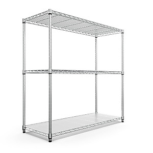 pouseayar 3 Tier NSF Metal Shelf Wire Shelving Unit, 1050lbs Capacity Heavy Duty Adjustable Storage Rack with Shelf Liners - 48" H x 48" L x 18" D for Closet Kitchen Garage Basement and More - Chrome