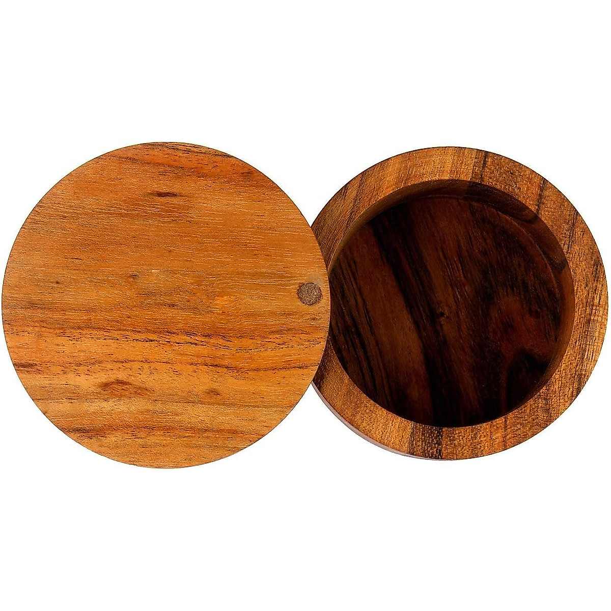 Kaizen Casa Acacia Wood Salt or Spice Box with Swivel Cover perfect for keeping table salt, gourmet salts, herbs or favorite seasonings, close at hand on your countertop.